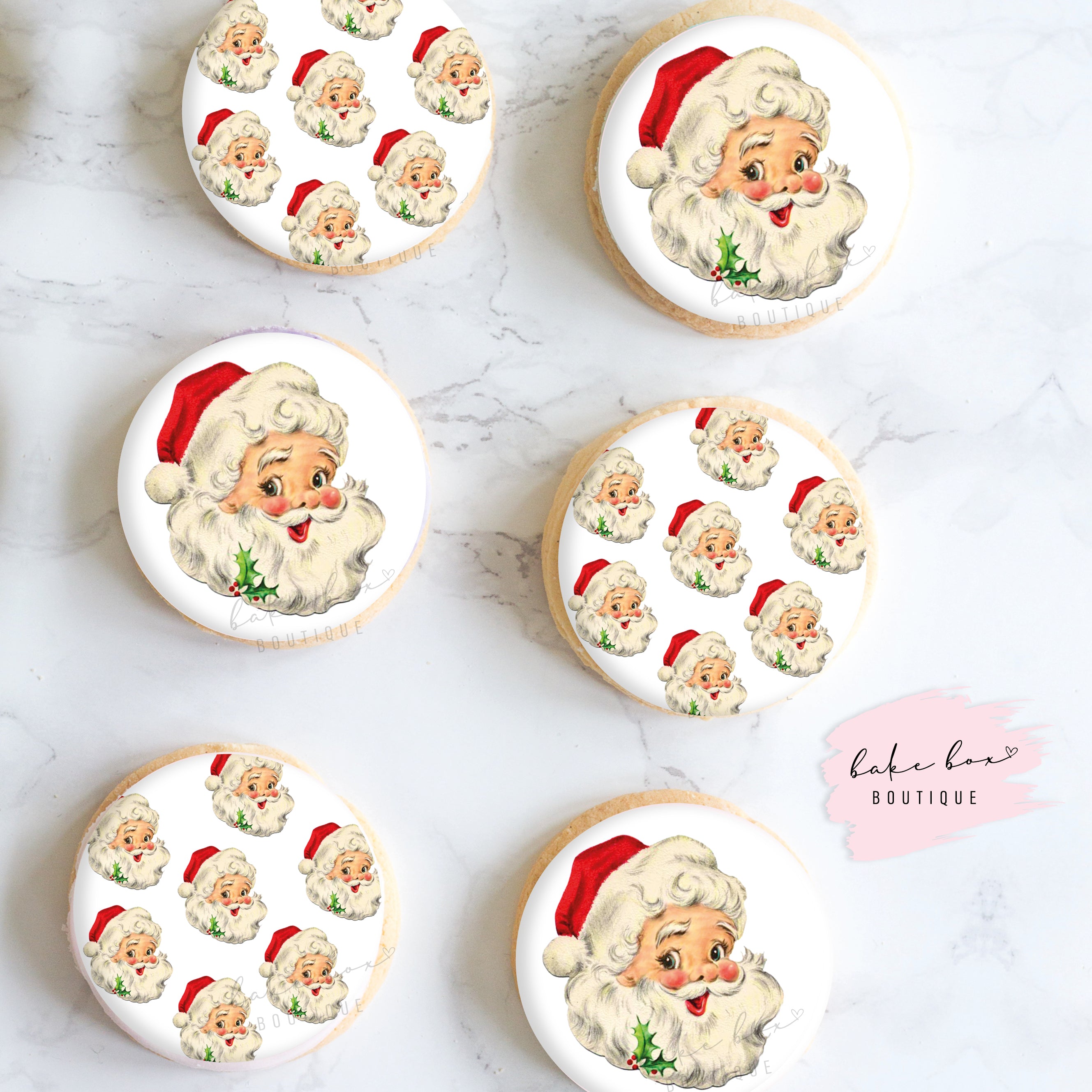 EDIBLE TOPPERS - VINTAGE SANTA WITH PATTERN – Bake Box Boutique
