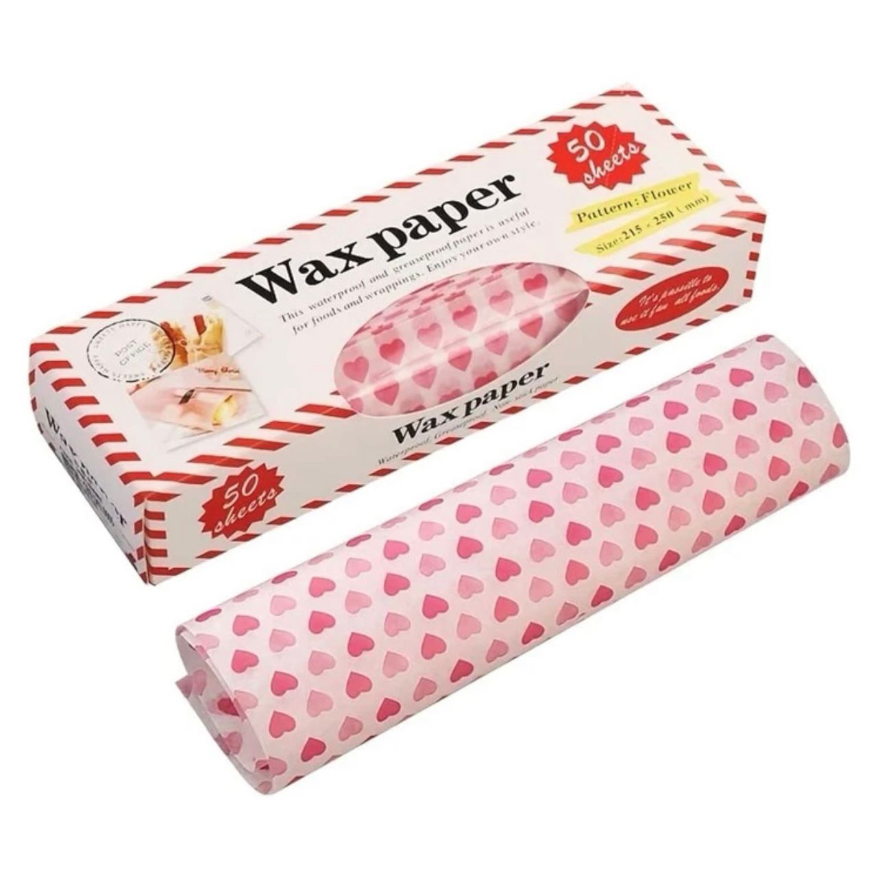 50 SHEETS WAX PAPER - HEARTS – Bake Box Boutique